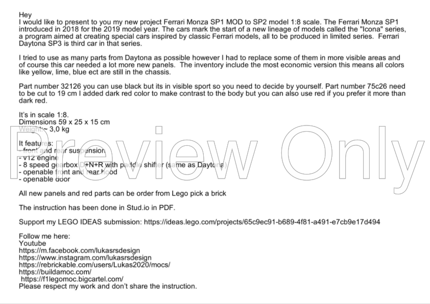 LEGO MOC Ferrari Monza SP1 & SP2 1:8 Scale by Lukas2020 | Rebrickable - Build with LEGO