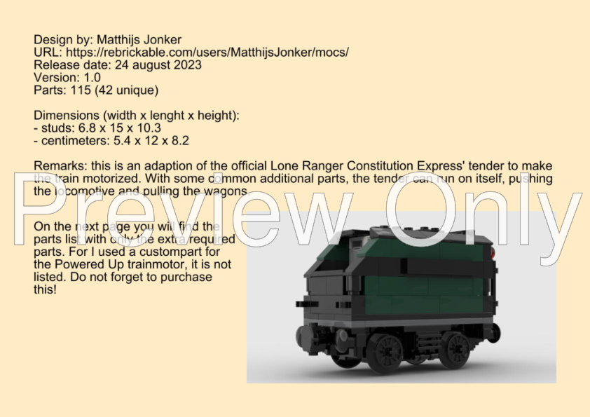 LEGO MOC Motorized tender for 79111 Lone Ranger Constitution Train ...