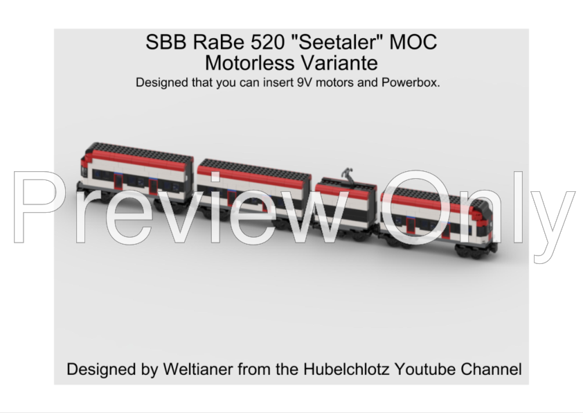 LEGO MOC Hubelchlotz Swiss Train SBB RaBe 520 "Seetaler" Motorless ...