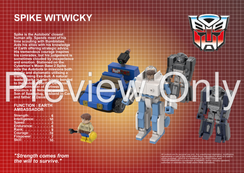 LEGO MOC Spike Witwicky / Headmasters / Roller G1 Autobot Transformers ...