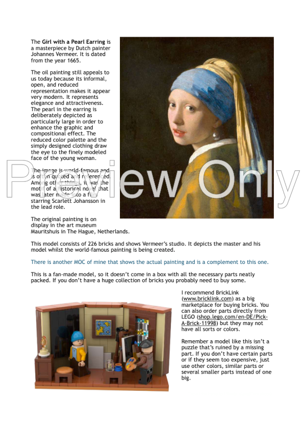 LEGO MOC-266595 Vermeer's Girl with a Pearl Earring Scene by T.Brick ...