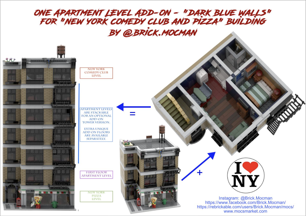 LEGO MOC-114327 Apartment Add-on - Dark Blue (Expansion NY Pizza and ...