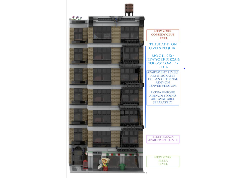 Lego Moc Apartment Add On Tan Expansion Ny Pizza And Jerrys Comedy