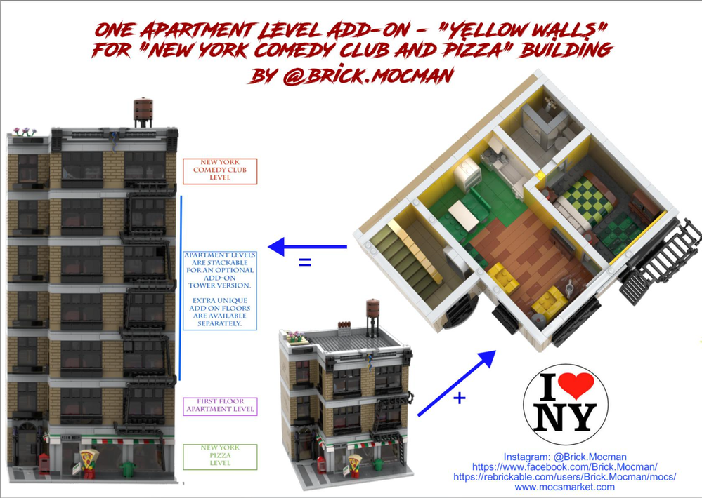 LEGO MOC Apartment Add-on - Yellow (Expansion NY Pizza and Jerry's ...
