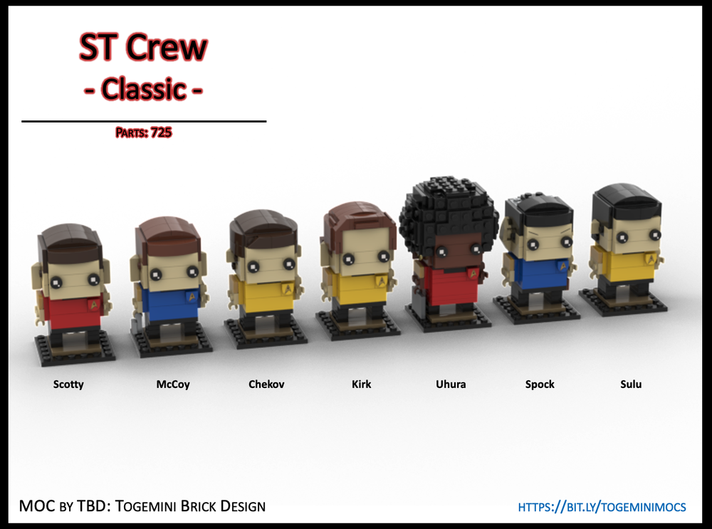LEGO MOC ST Crew - Classic Uniform - Spock, Kirk, Bones, Scotty, Uhura ...