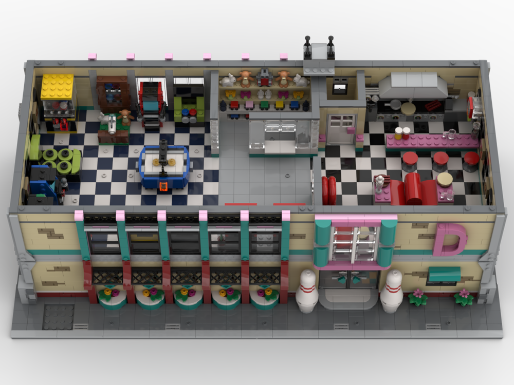 Lego Moc Retro Arcade And Diner Compatible With Set 910013 By Brick