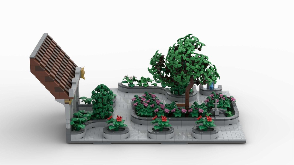 LEGO MOC H20 Palace Courtyard with park (flowers and tree) and fountain ...