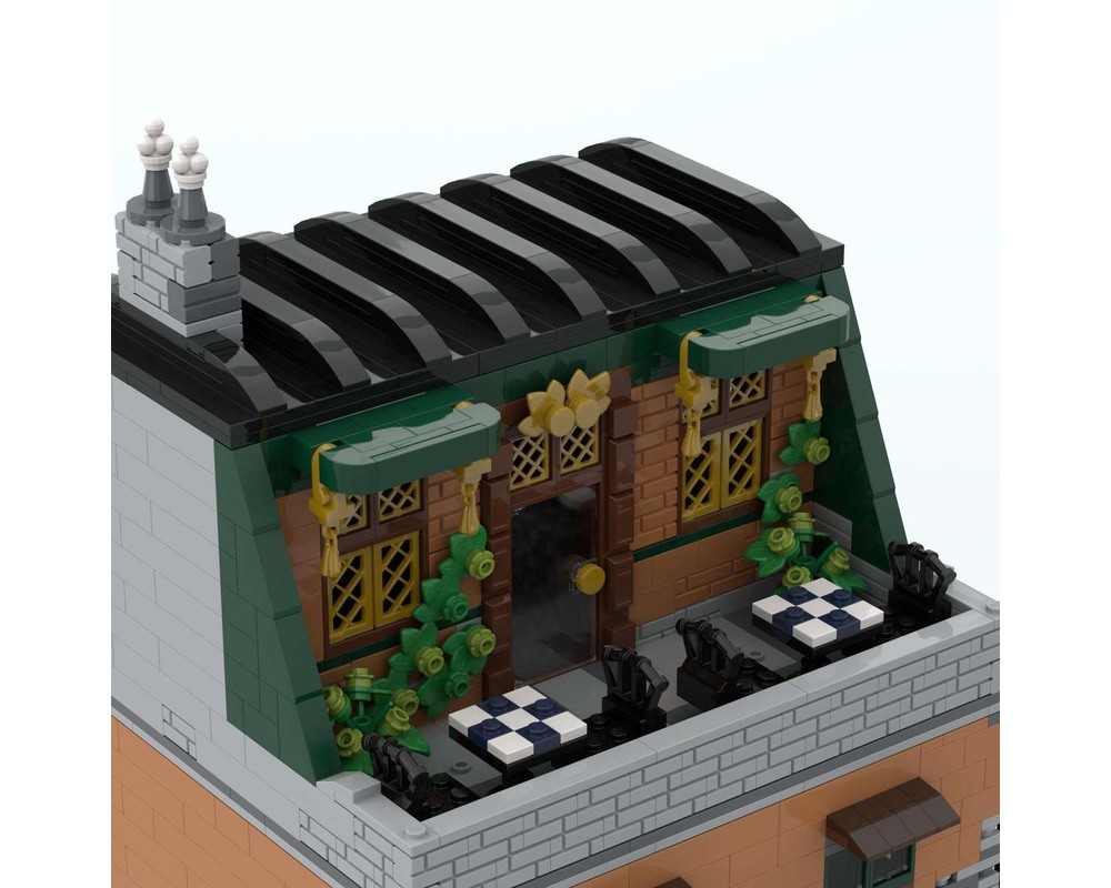 Lego Moc Corner Modular Building With Rooftop Restaurant By