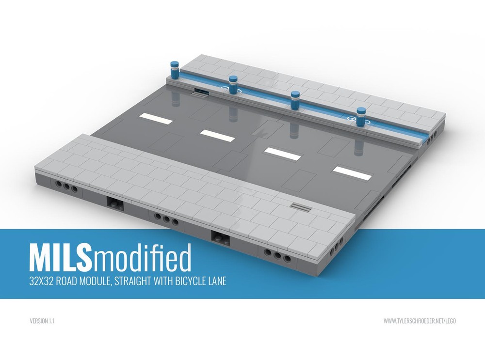 LEGO MOC MILS Modified 32x32 Road Module, Straight with Bicycle Lane by ...