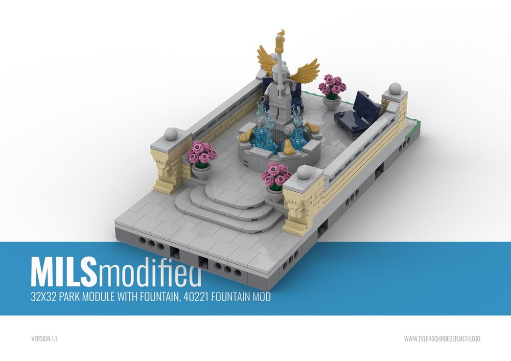 LEGO MOC MILS Modified 16x32 Park Module with Fountain, 40221 Fountain ...