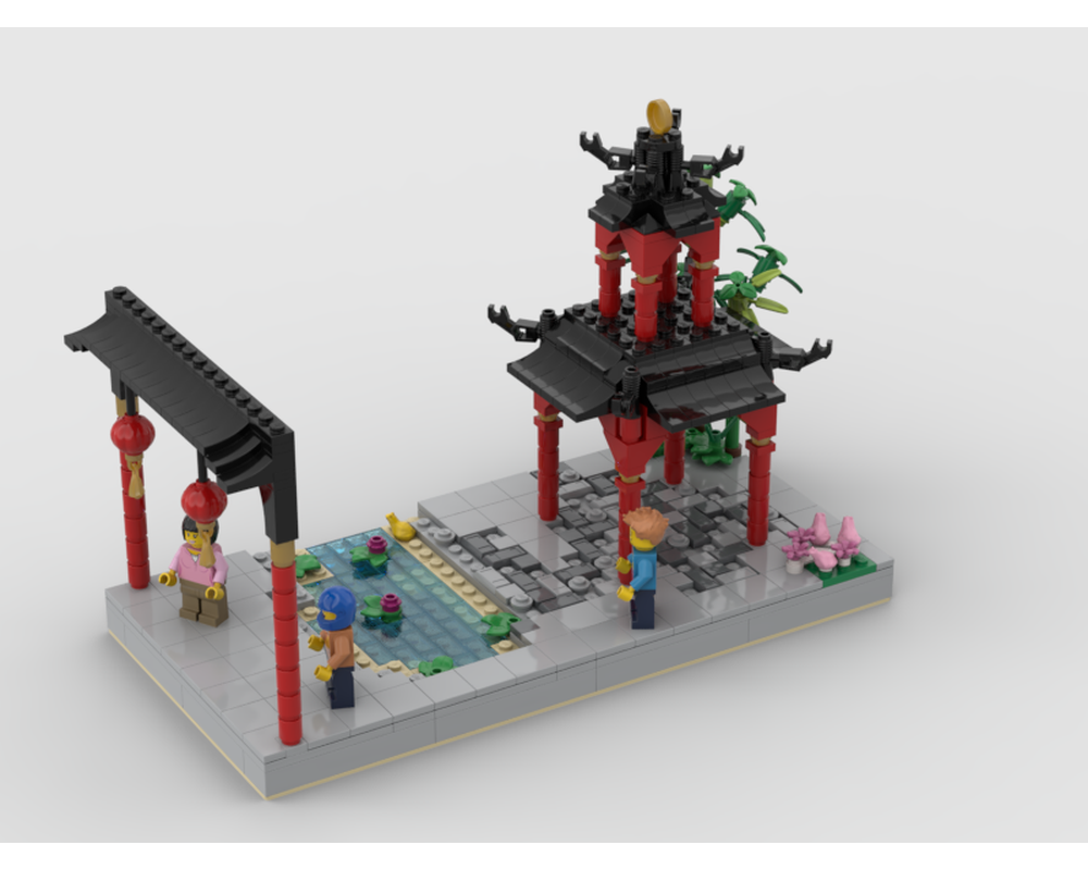 Lego Moc Chinese Park With Small Temple By Brickplanet Rebrickable
