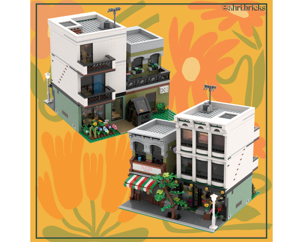 Lego Moc Modular Pizzeria And Flower Shop By Ahribricks Rebrickable