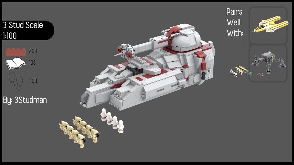 LEGO MOC 3 Stud Scale RX-200 Stun Tank by 3studman | Rebrickable ...