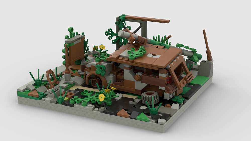 LEGO MOC Post-apocalyptic post-apocalyptic parking lot scene (display ...