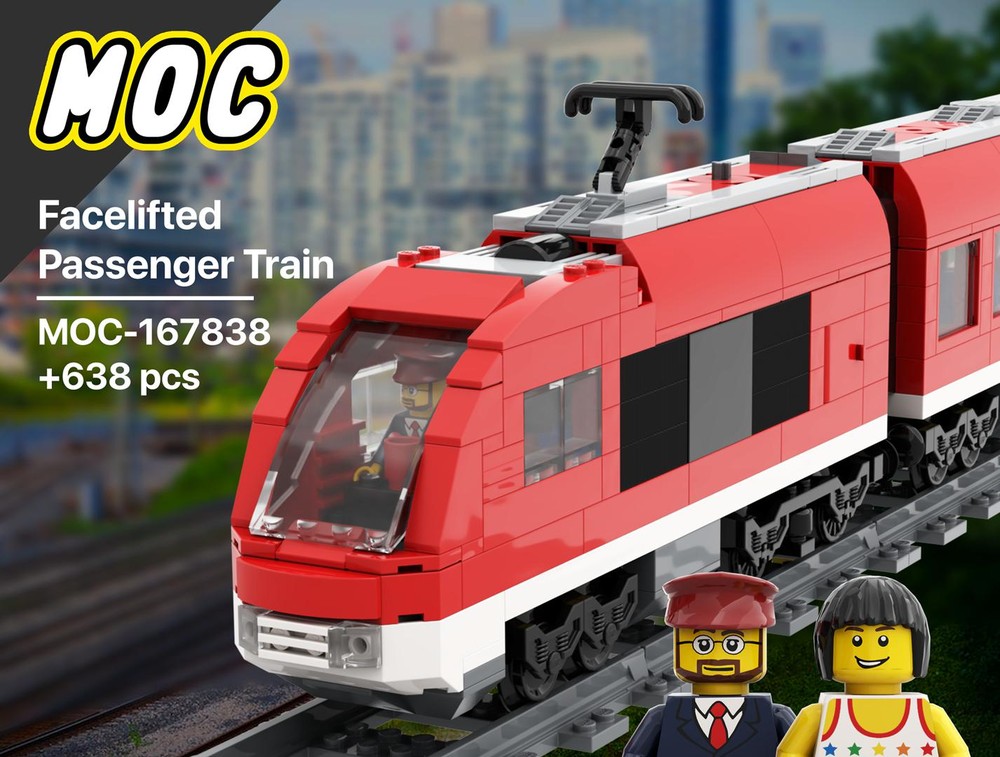 LEGO MOC Facelifted Passenenger Train 7938 | City | Trains | Red | RC ...