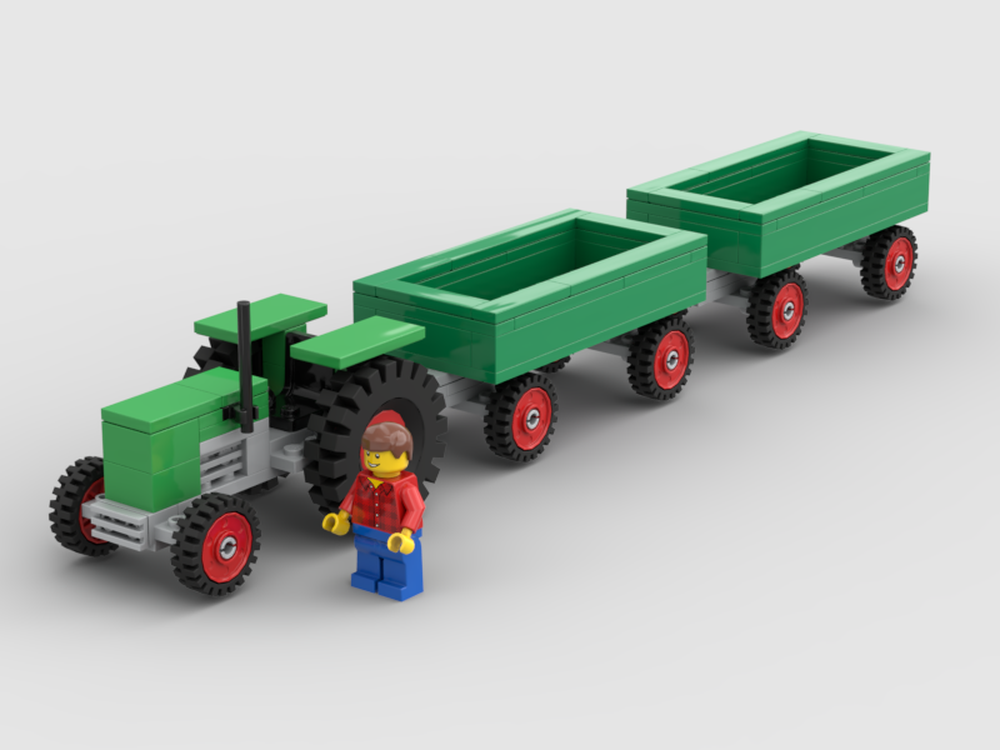 LEGO MOC Green Tractor with double trailer and minifigure by ...