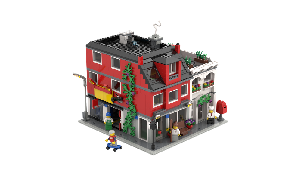 LEGO MOC City corner pizza restaurant and bakery by Paladin ...