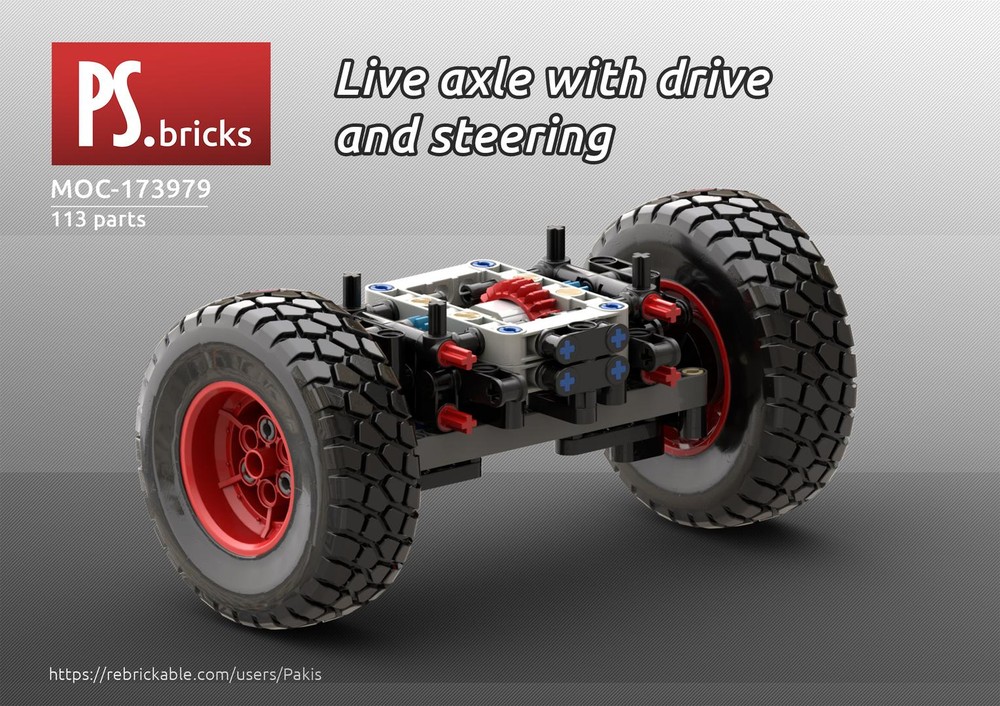 LEGO MOC Solid axle with drive and steering (13L wide + tyres) by Pakis ...