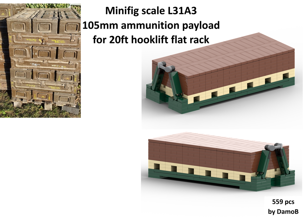 LEGO MOC PLS v1 20ft hooklift flat rack with 105mm ammunition by DamoB ...