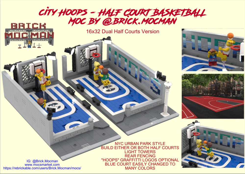 LEGO MOC City Hoops - Half Court Basketball - 16x32 Baseplate Splitable ...