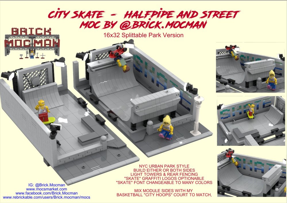 LEGO MOC City Skate - Halfpipe and Street - 16x32 Baseplate Splitable ...