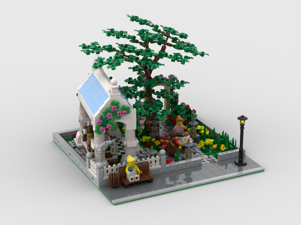 Lego Moc Modular Garden With Coffee Shop By Gabizon Rebrickable