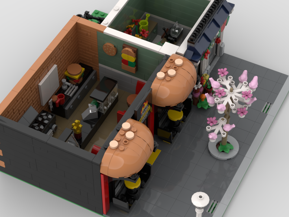 Lego Moc Modular Burger House And Florist By Dioxity Rebrickable