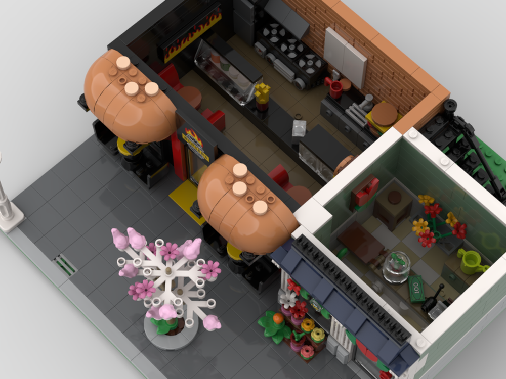Lego Moc Modular Burger House And Florist By Dioxity Rebrickable
