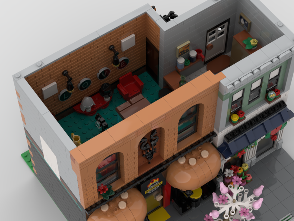 Lego Moc Modular Burger House And Florist By Dioxity Rebrickable