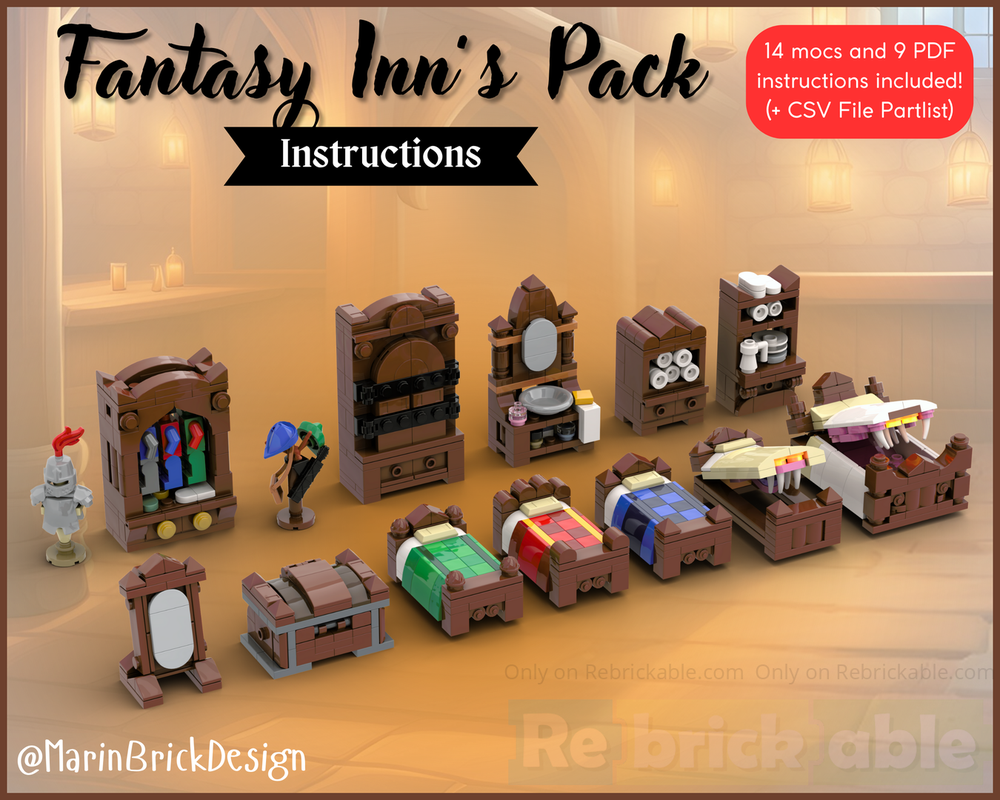LEGO MOC Fantasy Inn's Pack - Lego Medieval Fantasy inn scenery props ...