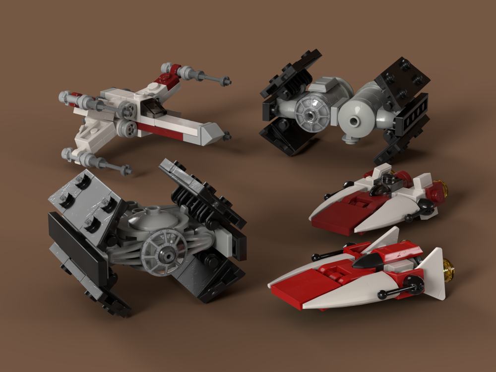 LEGO MOC Star Wars micro scale fighters A-Wing, X-Wing, Tie Advanced ...