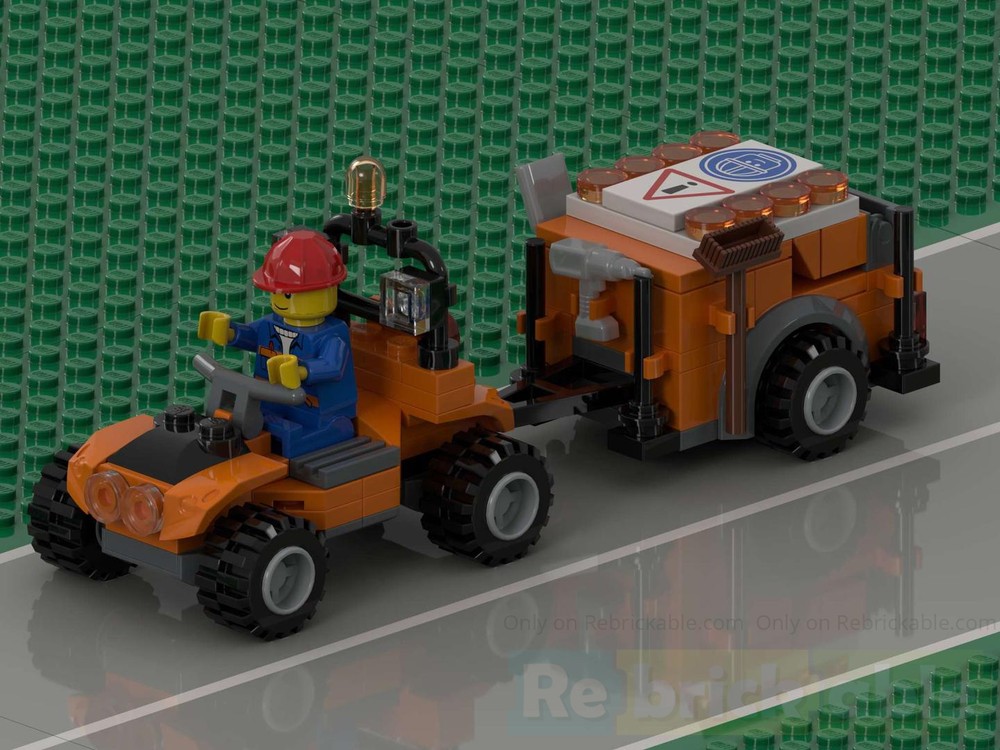 LEGO MOC Construction site quad with warning sign trailer in minifigure ...