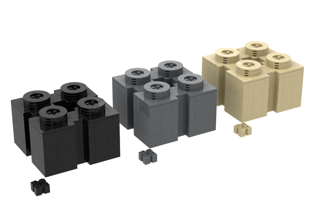 LEGO MOC Upscaled 2x2 Brick with Channels/Grooves and Axle Hole by ...