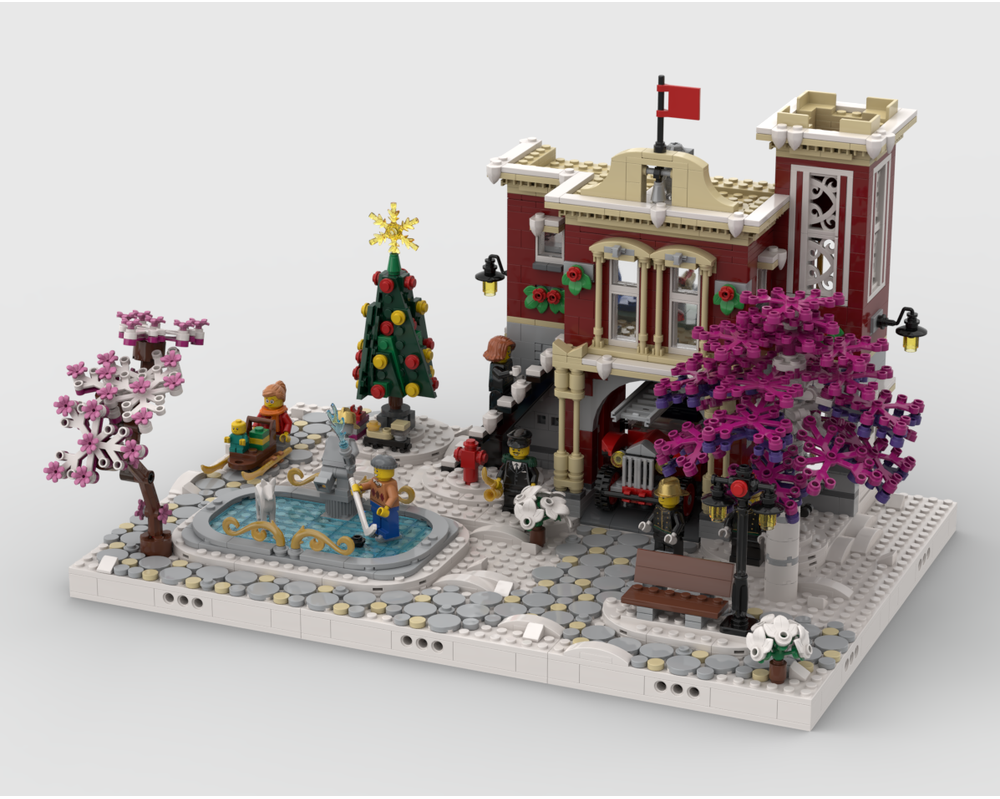 Lego Moc Winter Village Display For Set 10263 Fire Station By