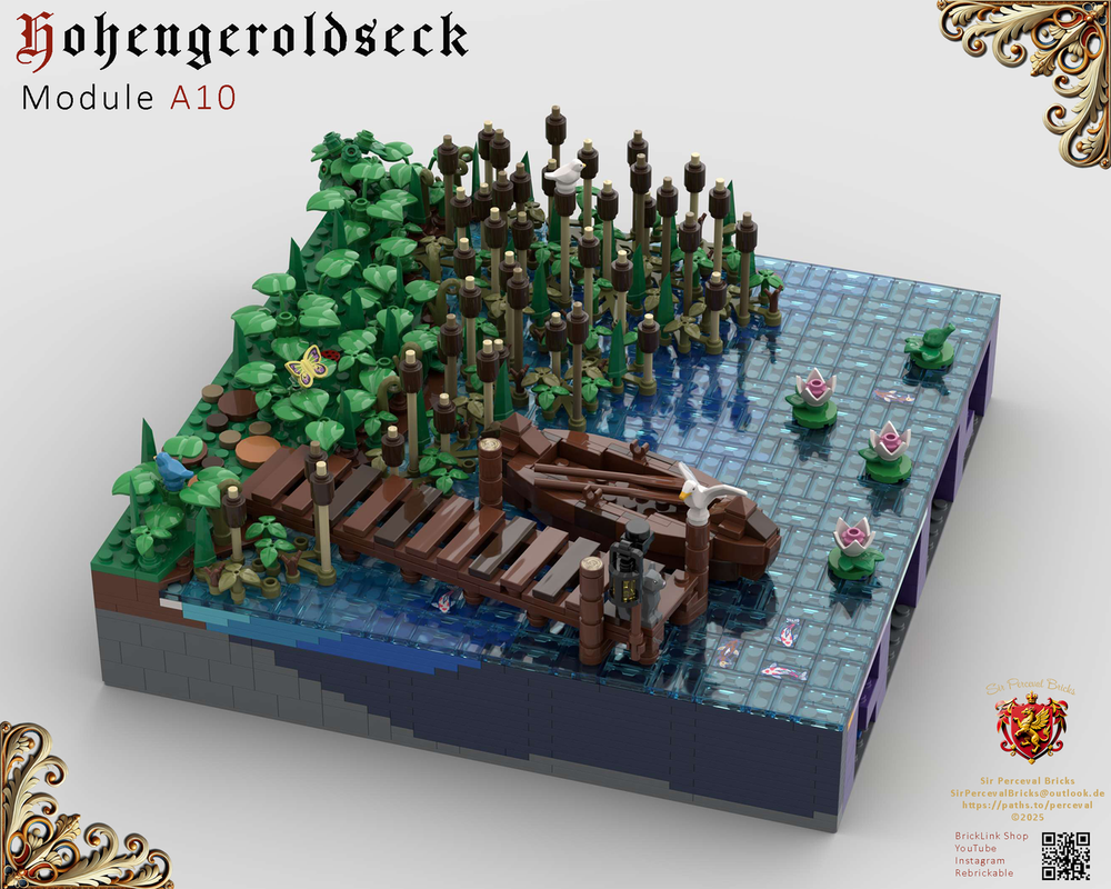 LEGO MOC A10 Castle Hohengeroldseck - Lake with reeds & boat landing ...