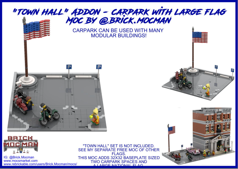 LEGO MOC "Town Hall" Add On - Carpark with National Flag (FREE) by ...