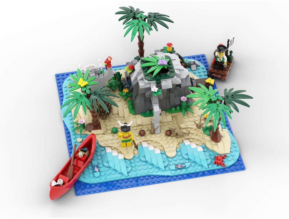 Lego Moc Pirate Secret Cave Hideout With Lookout And Waterfall Lagoon