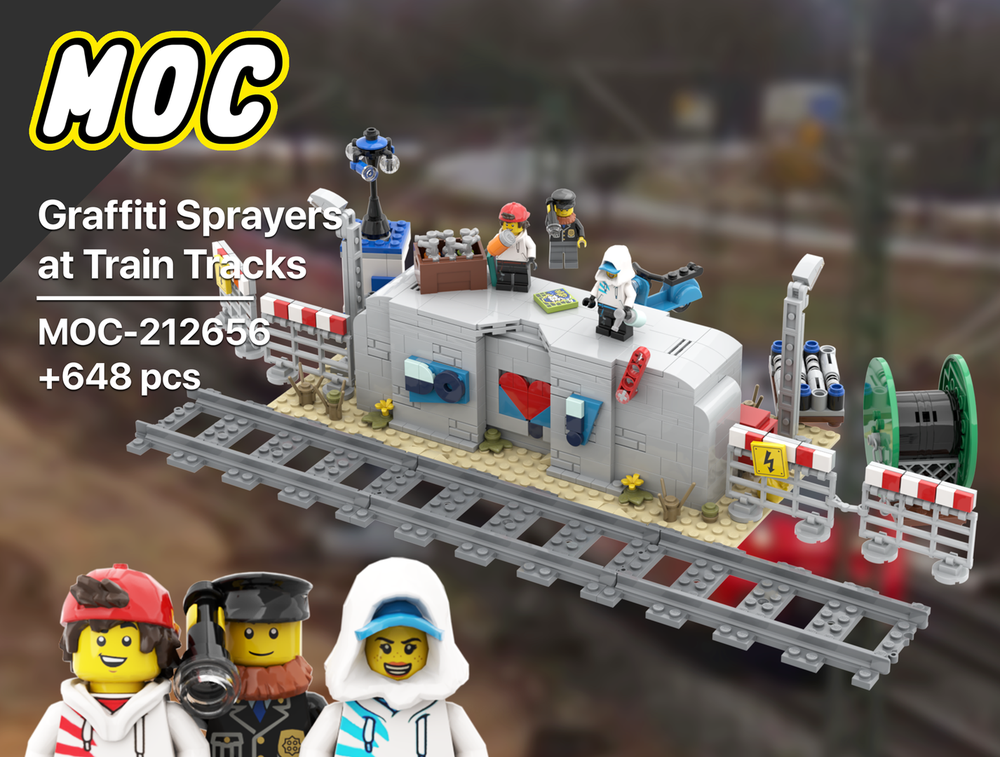LEGO MOC Graffiti Sprayer on Construction Site near Train Tracks | City ...