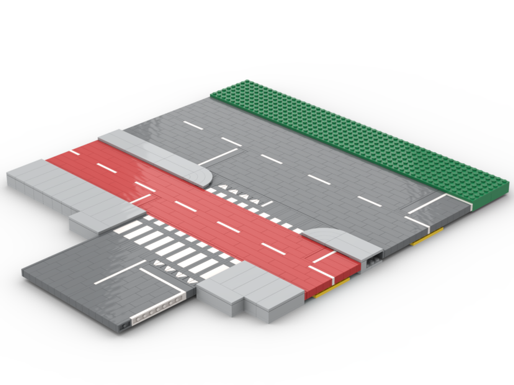 LEGO MOC T intersection brick-built road with bicycle path and sidewalk ...