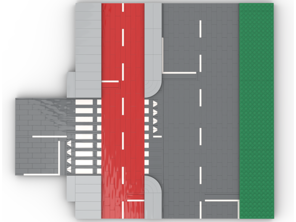 LEGO MOC T intersection brick-built road with bicycle path and sidewalk ...