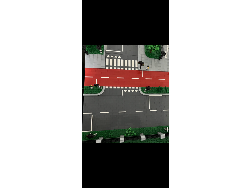 LEGO MOC T intersection brick-built road with bicycle path and sidewalk ...