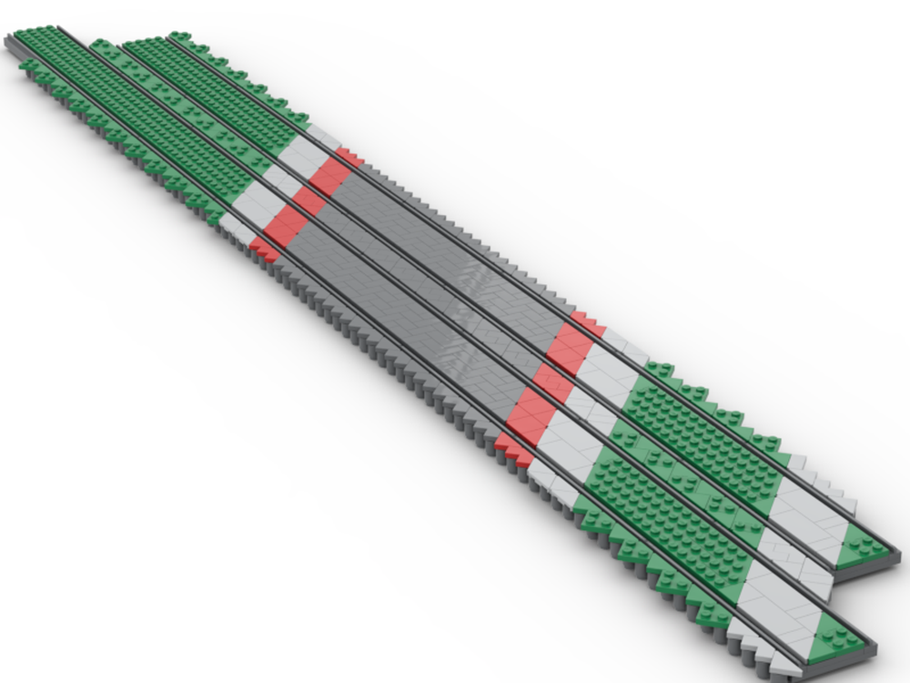 LEGO MOC Diagonal tram/track with road, bicycle paths, sidewalks and ...