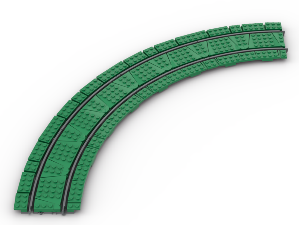 LEGO MOC Train curve track ballast (90 degrees) with green plates by ...