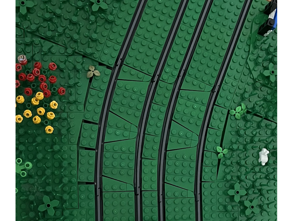 LEGO MOC Train curve track ballast (90 degrees) with green plates by ...