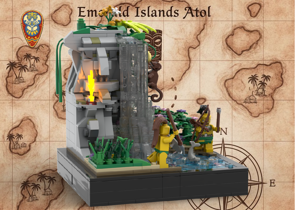 LEGO MOC 🗿 CARVED GOD WATERFALL - Sacred Islanders Shrine with Ritual ...