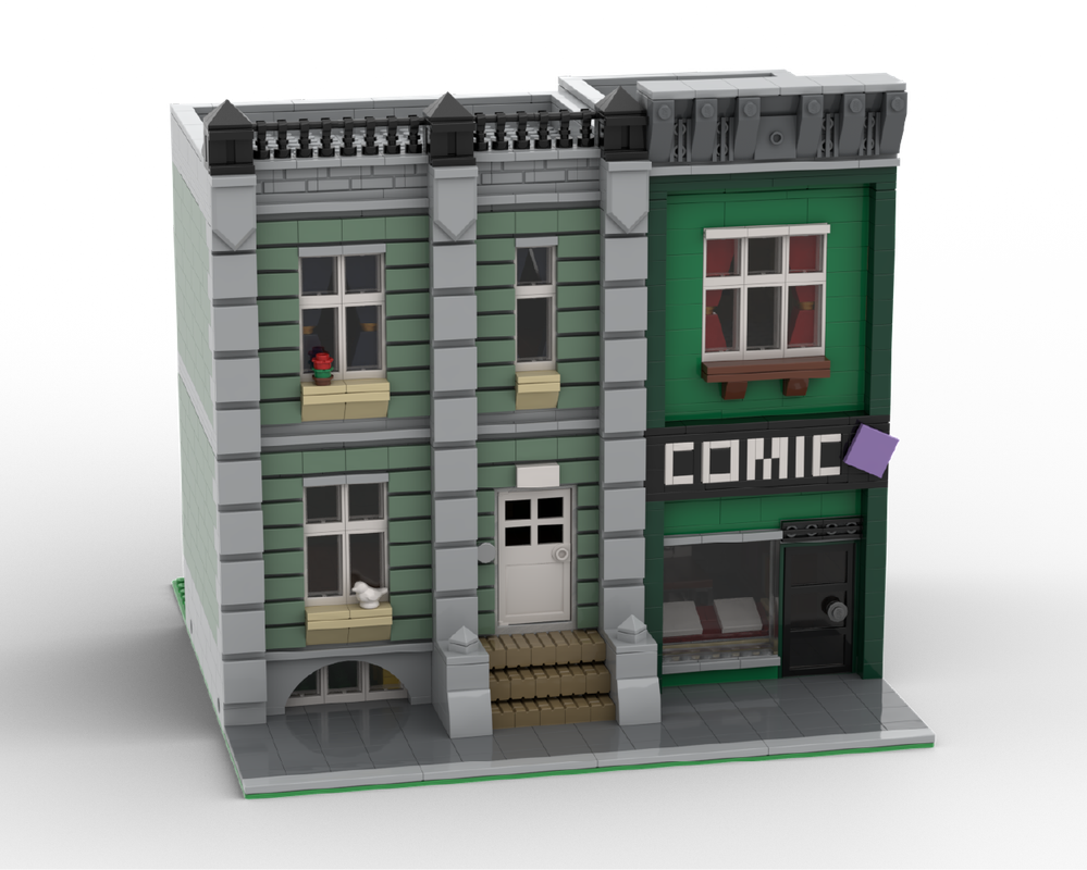 LEGO MOC Town House with Android Dungeon Comic Shop - Modular Building ...