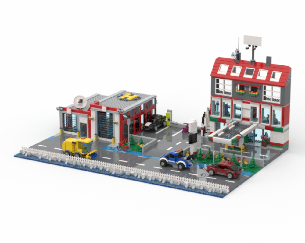 LEGO MOC service station and fire department by Woeff Bricks | Rebrickable - Build with LEGO