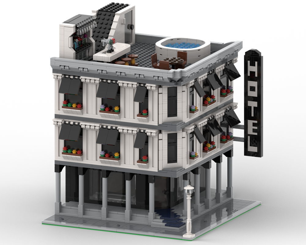 LEGO MOC-239532 Corner Hotel by Higginsssss | Rebrickable - Build with LEGO