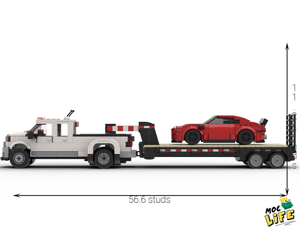 LEGO MOC Ram 3500 quad cab dually with gooseneck trailer and Porsche ...