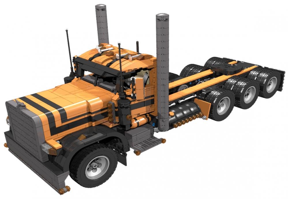 LEGO MOC Peterbilt 389 Daycab Semi Truck 1:17 scale in black and orange ...